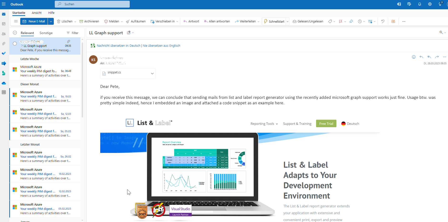 E-Mail-Versand über Office 365 / Microsoft Graph mit List & Label